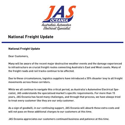 JAS Oceania | JAS Oceania National Freight Update